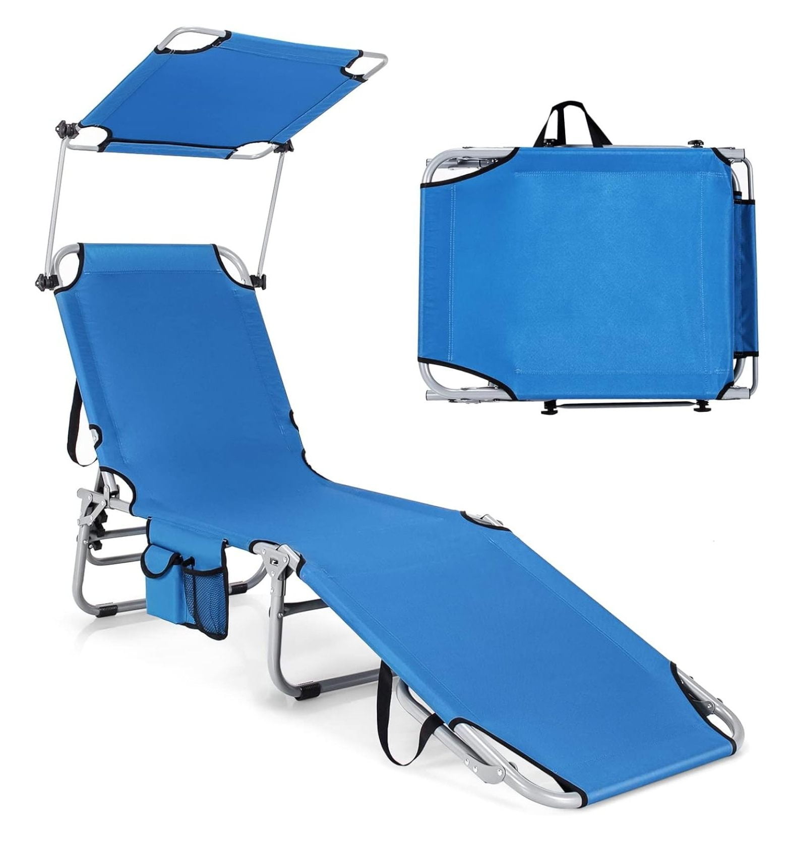 Alieon Tanning Chair, Beach Lounge Chair with Canopy Sunshade, Carry ...