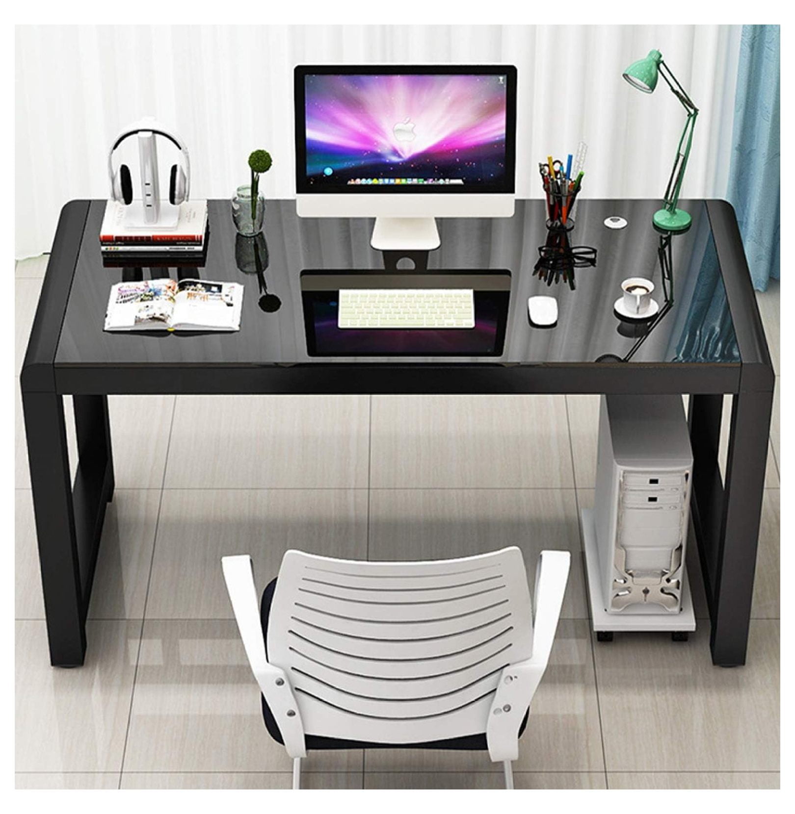 Alieon - Tempered Glass Computer Desk Strength Sturdy Surface Laptop ...