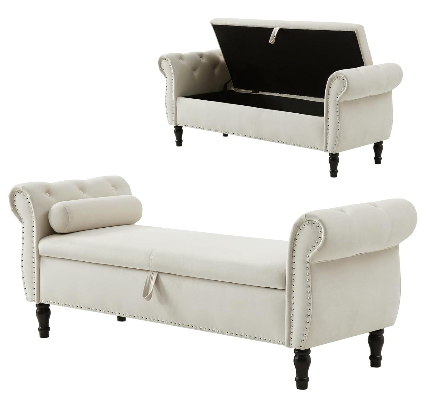 Alieon Velvet Bedroom Storage Bench End of Bed,63.2" Long Rolled Arm ...