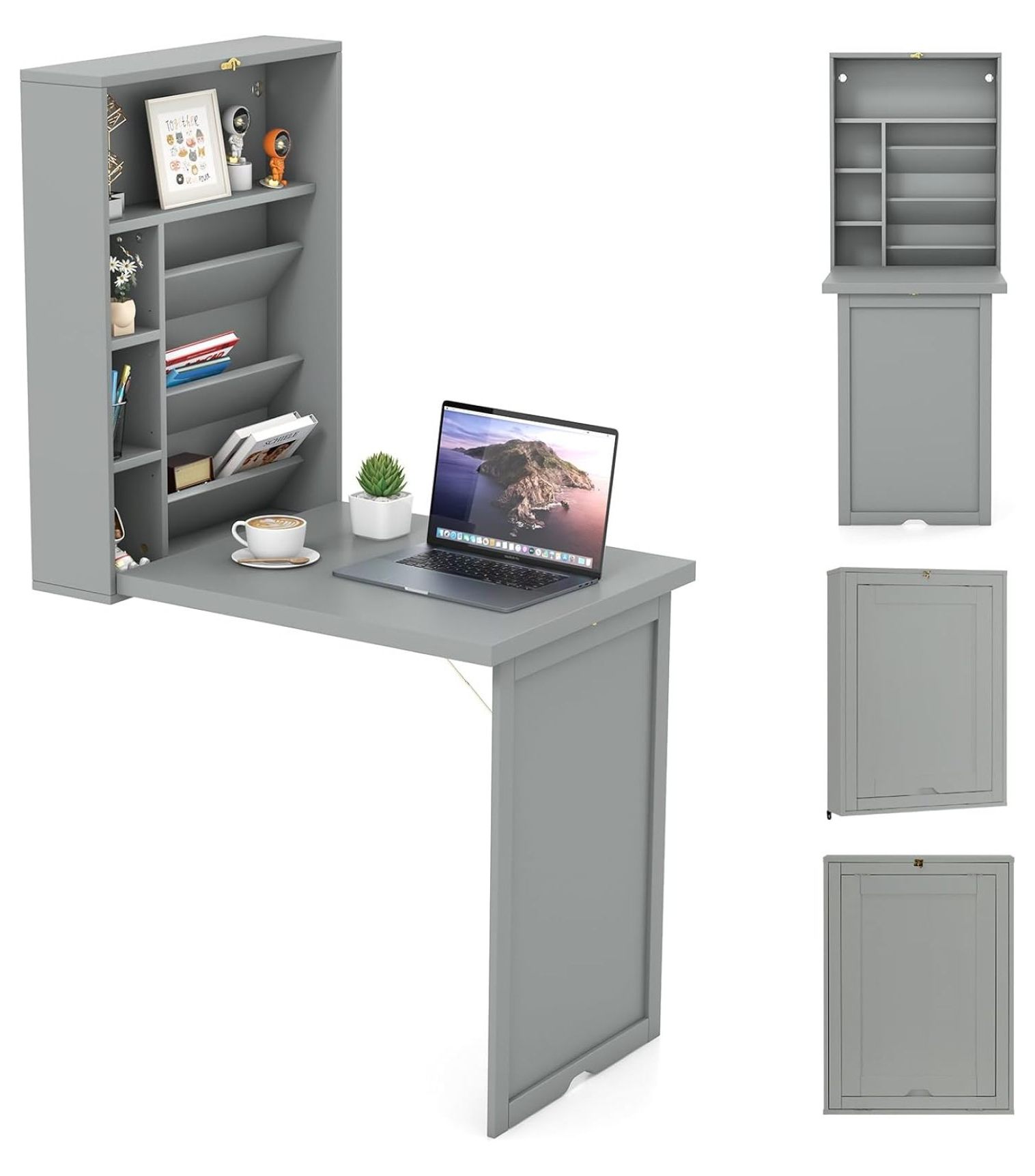 Alieon Wall Mounted Desk, Folding Floating Desk with 3-Tier Tilt ...