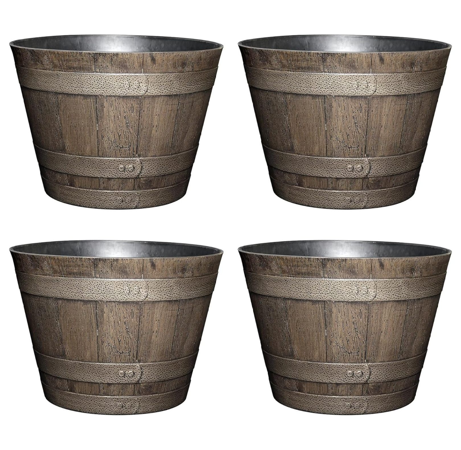 Alieon Whiskey Plastic Resin Flower Pot Barrel Planter, Oak Brown, 20.5 ...