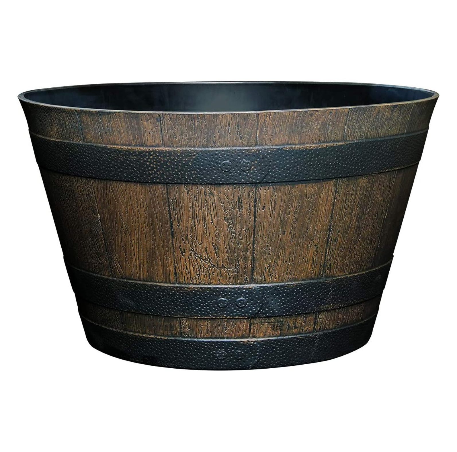 Alieon Whiskey Plastic Resin Flower Pot Barrel Planter, Walnut Brown ...
