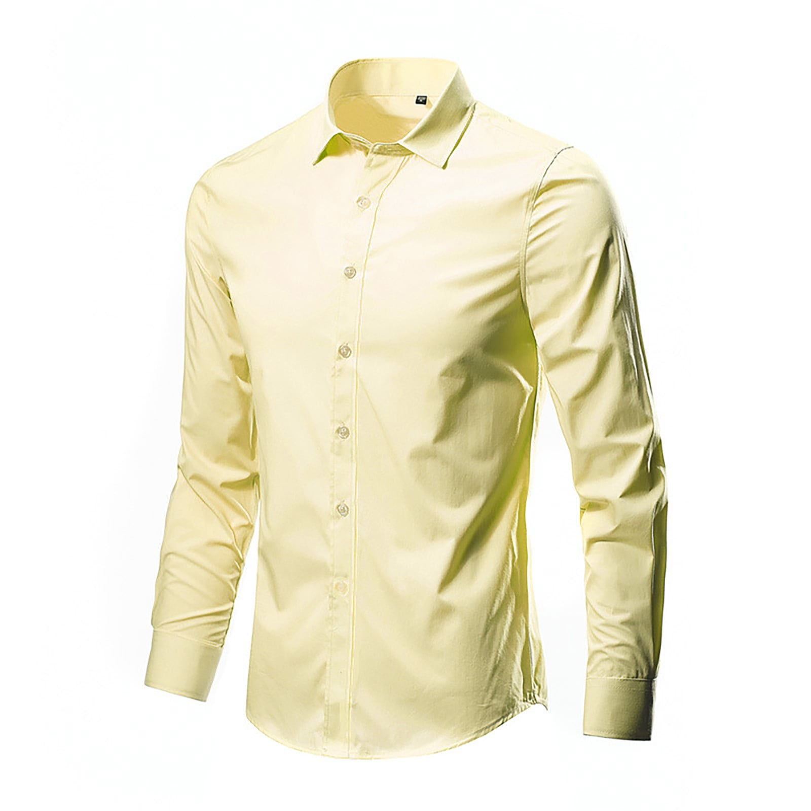 Aligament Mens Long Sleeve Lapel Plus Size Yellow Solid Color Polyester ...