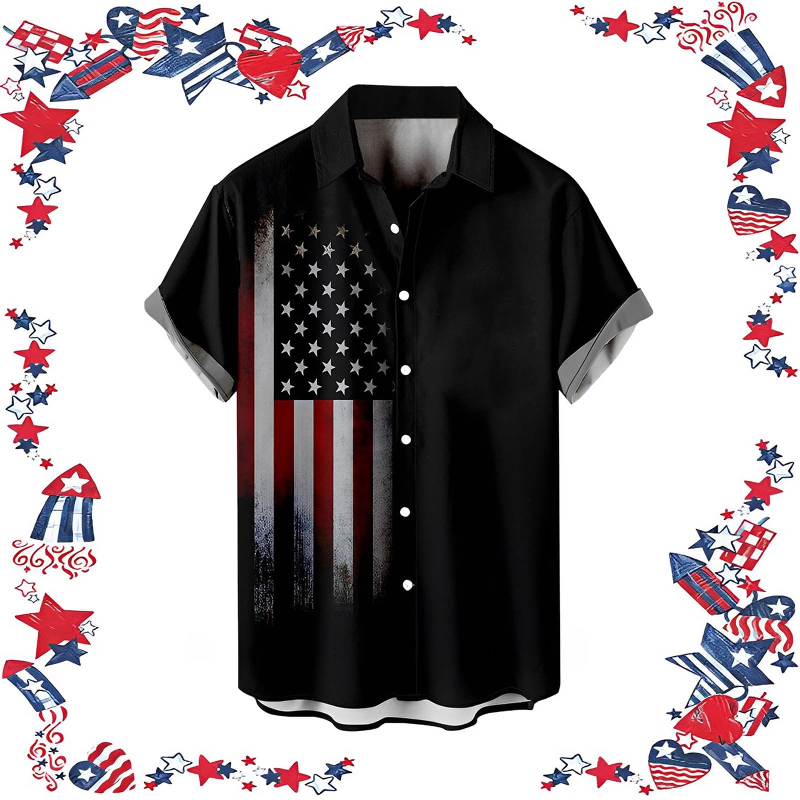 Aligament Mens Short Sleeve Lapel Plus Size 4th of July Casual Graphic ...