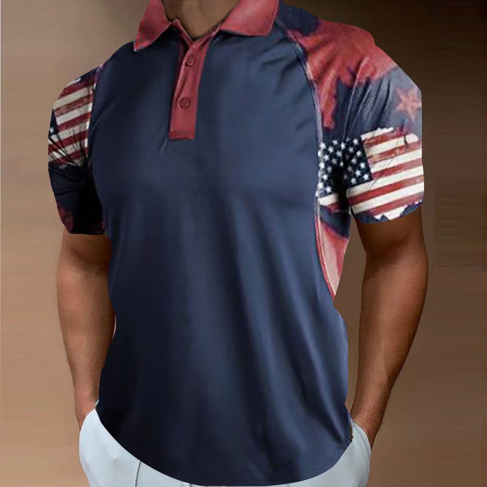 Aligament Mens Short Sleeve Polo Collar Plus Size 4th of July Active ...