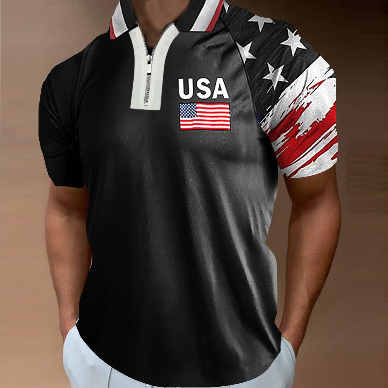 Aligament Mens Short Sleeve Polo Collar Plus Size 4th of July Active ...