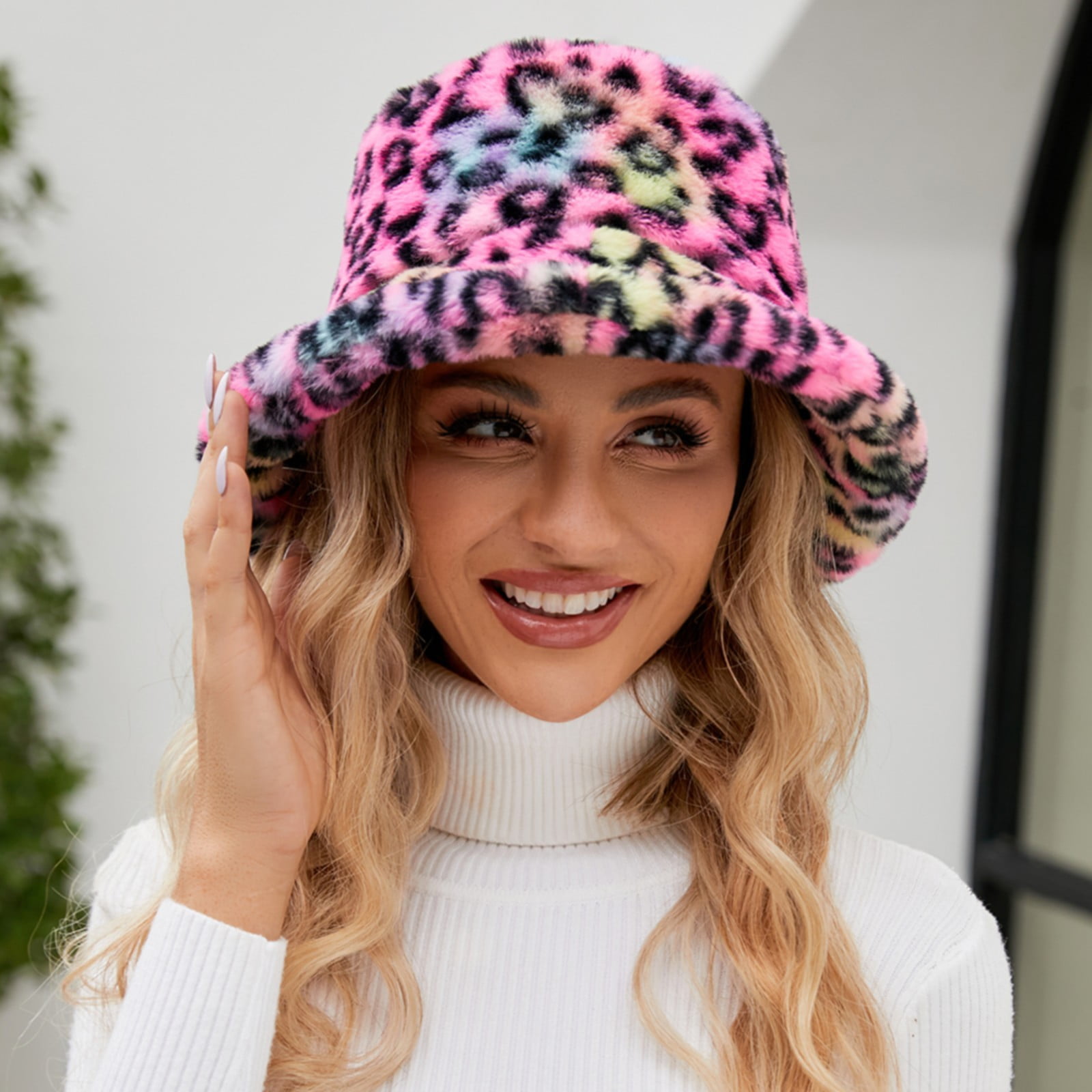 Aligament Pink bucket hats for men, Fuzzy Bucket Hat For Women Faux ...