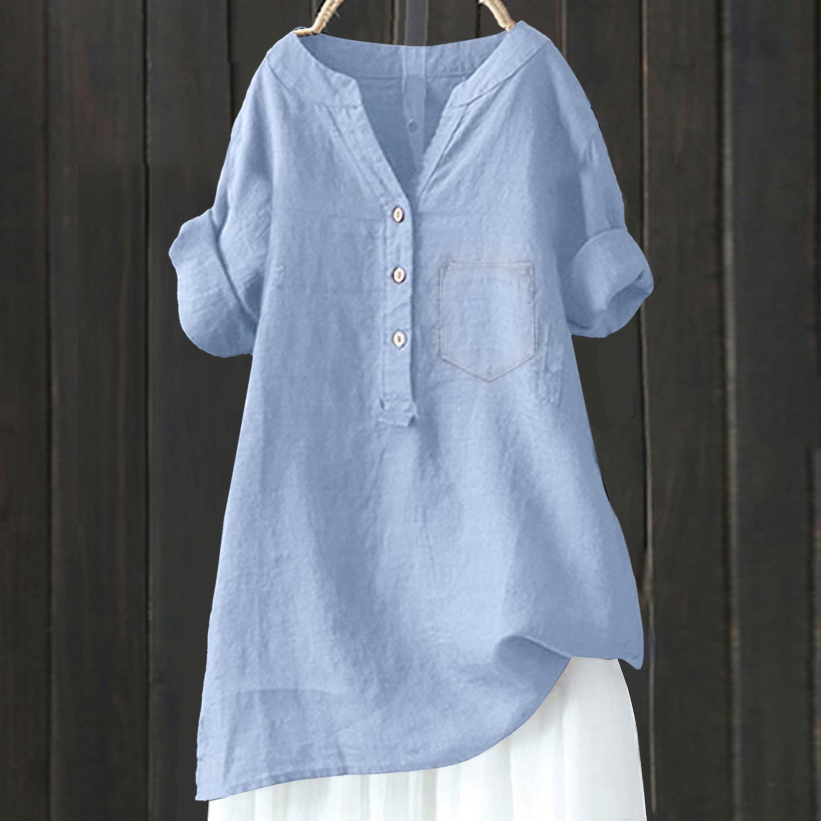 Aligament T Shirts for Women Loose Button Shirt Top Stand Solid Color ...