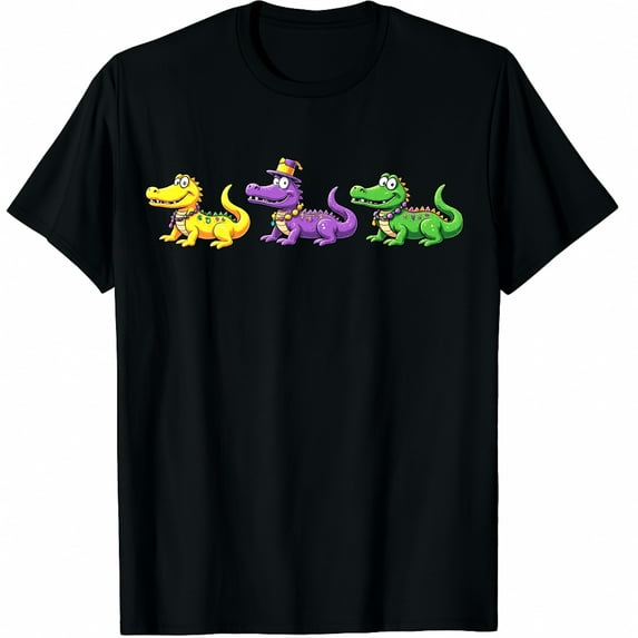 Aligator Crocodiles Louisiana Mardi Gras Graphic Crew Neck Short Sleeve ...