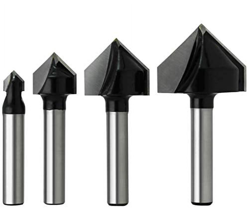 Align Carbide, 4-Piece 90 Degree V Groove Router Bits, 1/4 Inch Shank ...