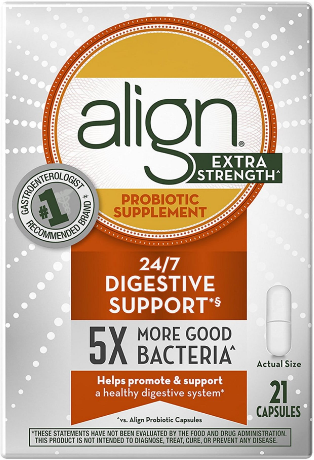 Align Extra Strength Daily Probiotic Supplement, 5X Good Bacteria, 21 ...