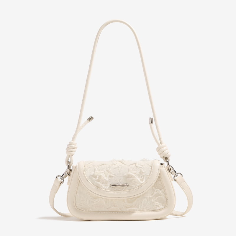 Alikpop Women's Off White Ruffled Lace Saddle Shoulder Bag, Knotted ...