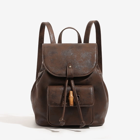 Alikpop Women's Vintage Brown Distressed PU Drawstring Flap Backpack ...