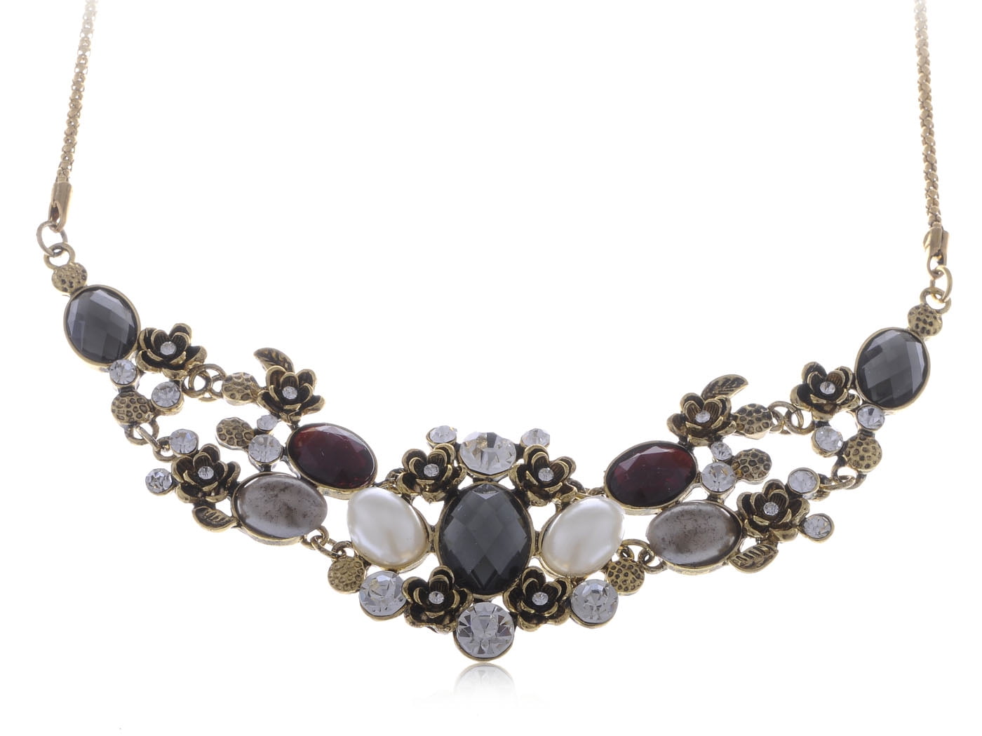 Alilang Golden Tone Antique Faux Pearl Gemstones Crystal Rhinestone ...