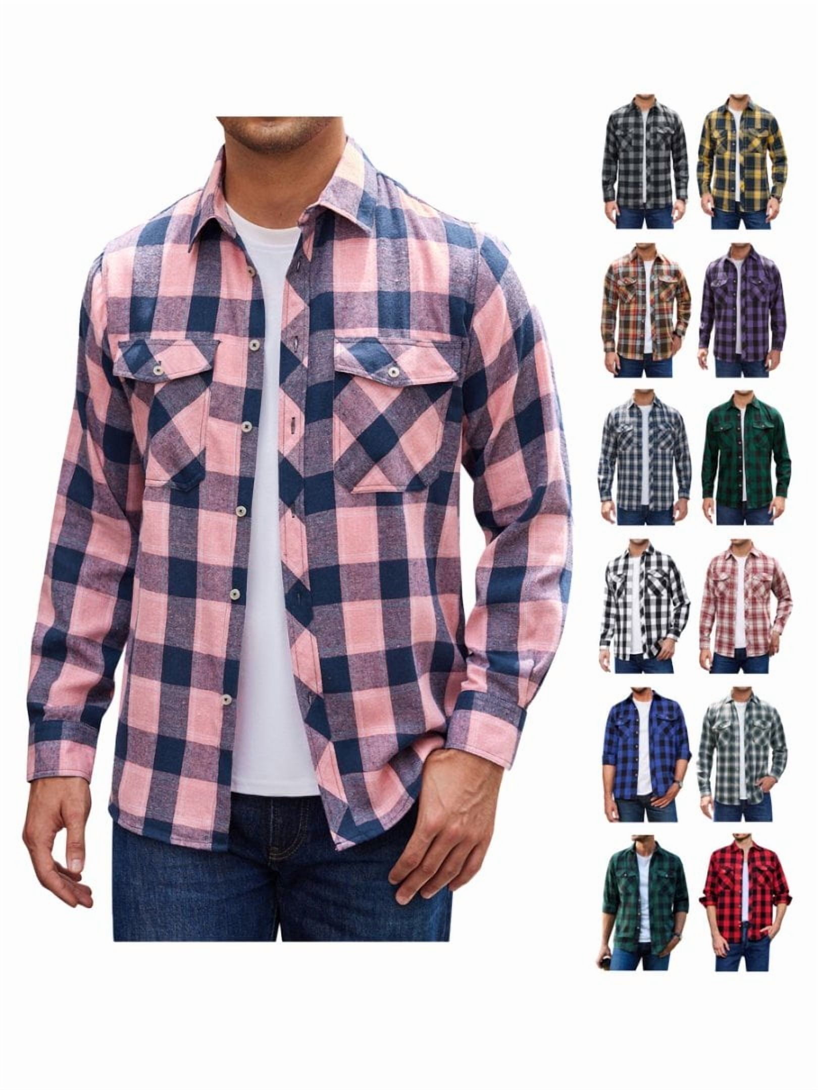 Alimens & Gentle Men's Long Sleeve Plaid Flannel Shirt, Regular Fit ...
