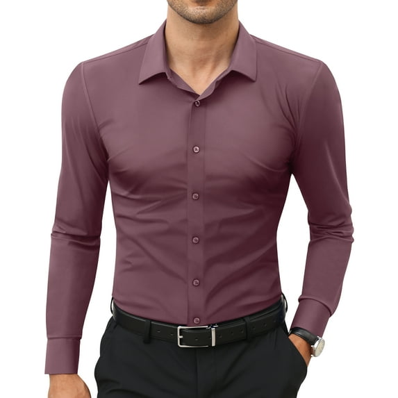 Alimens & Gentle Long Sleeve Stretch Dress Shirt for Men Solid Business ...