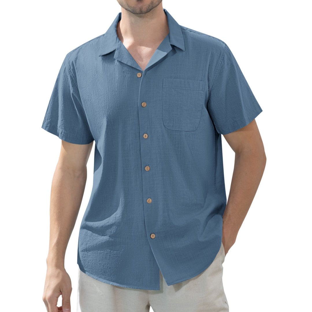 Alimens & Gentle Men's Linen Shirts Short Sleeve Hawaiian Button Up ...