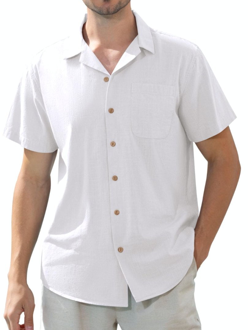 Alimens & Gentle Men's Linen Shirts Short Sleeve Hawaiian Button down ...