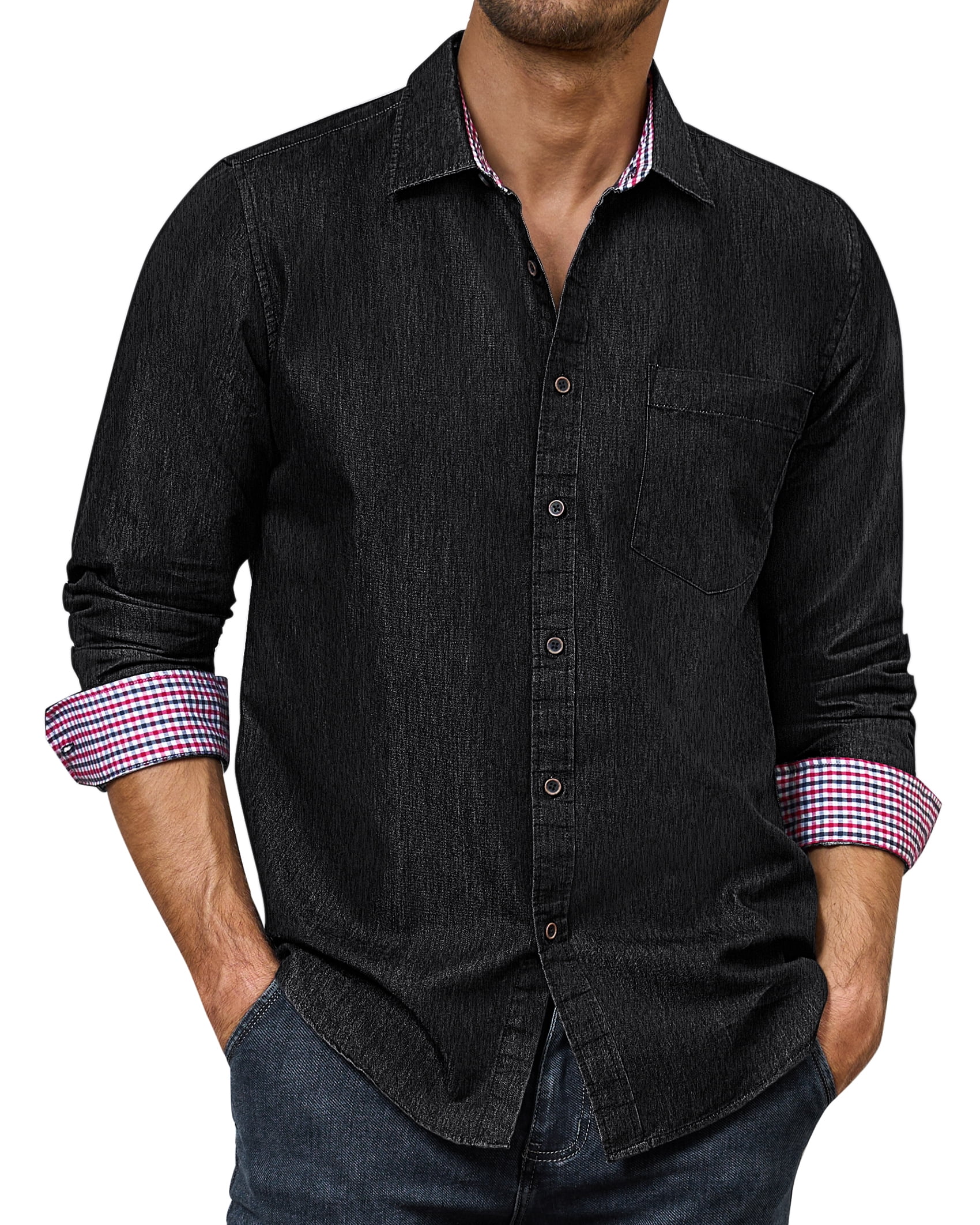 Alimens & Gentle Men's Long Sleeve Denim Shirts Casual Button Down ...