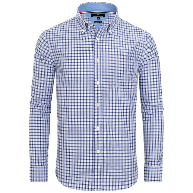 Alimens & Gentle Men's 100% Cotton Plaid Button Down Long Sleeve Shirts, Gingham Pattern ...