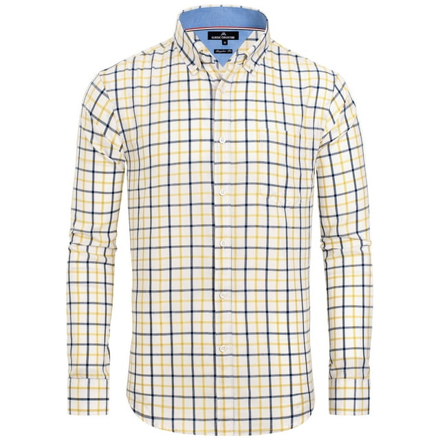 Alimens & Gentle Men's Plaid Button Down Shirts Cotton Long Sleeve Shirts Gingham Shirt ...