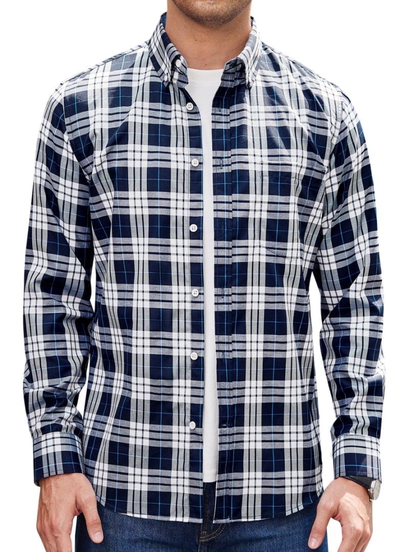 Alimens & Gentle Men's 100% Cotton Plaid Button Down Long Sleeve Shirts ...