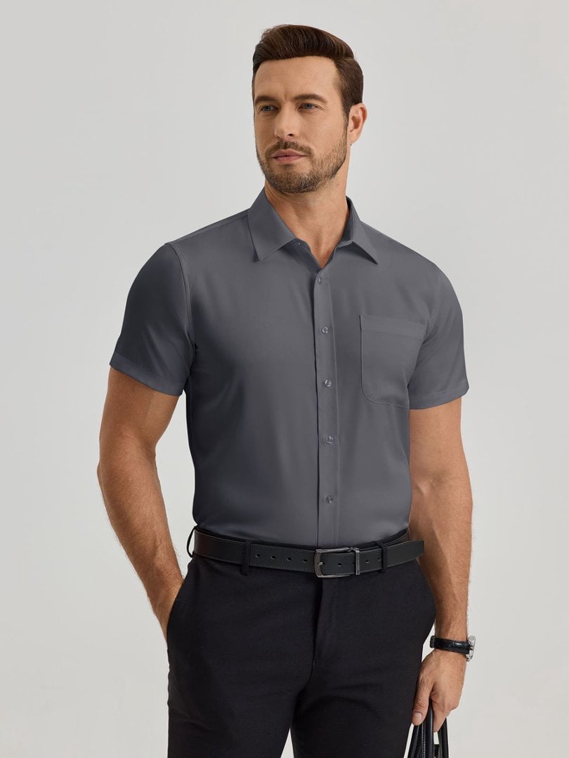 sogami Men's Short Sleeve Business Shirts Summer Dress Shirts Regular ...