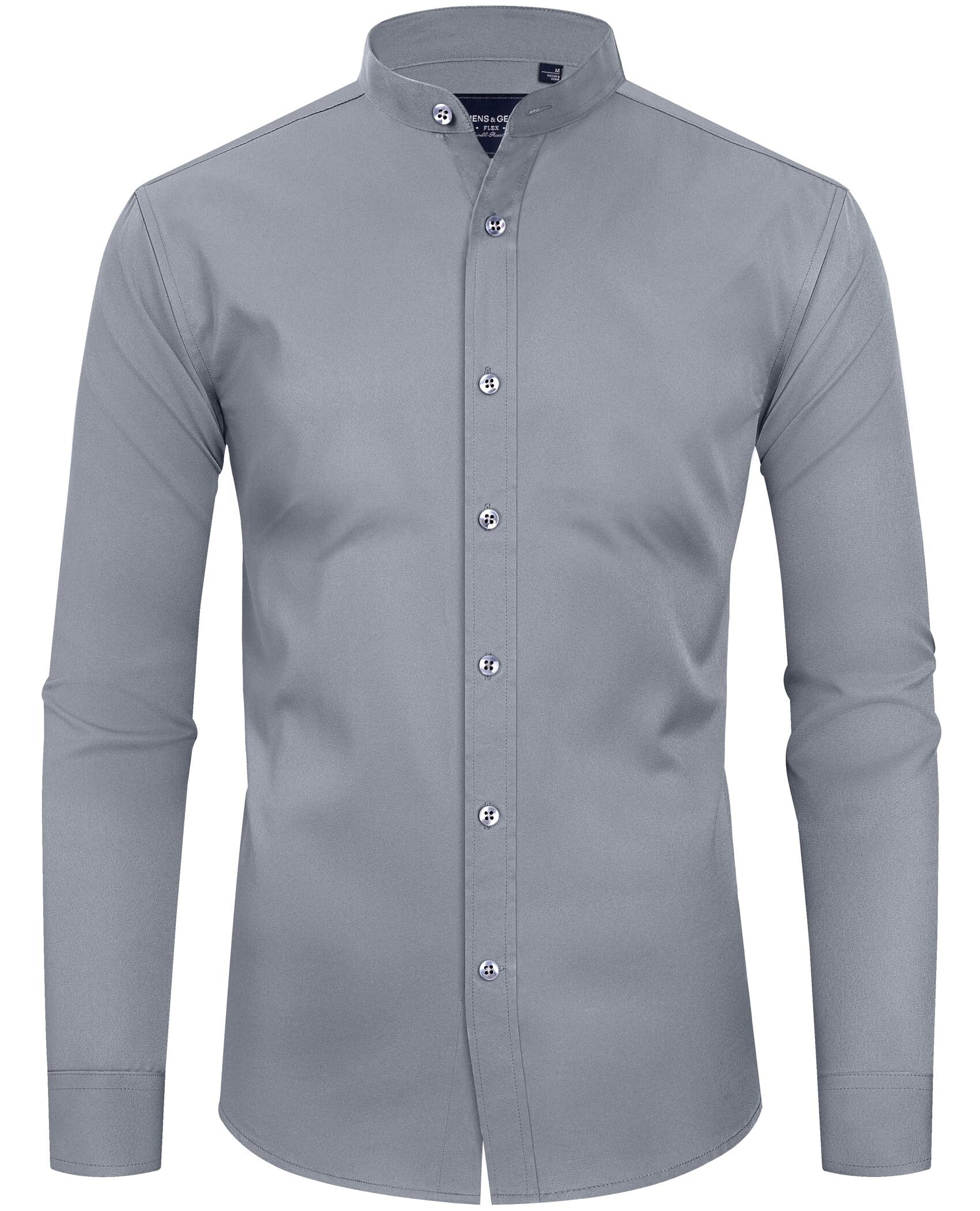 Alimens & Gentle Mens Long Sleeve Dress Shirt, Banded Collar, Stretch ...
