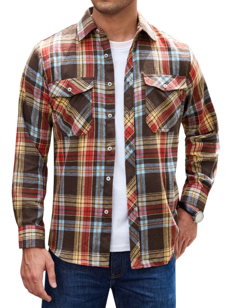 Alimens & Gentle Mens Long Sleeve Multi-color Plaid Shirts Flannel ...