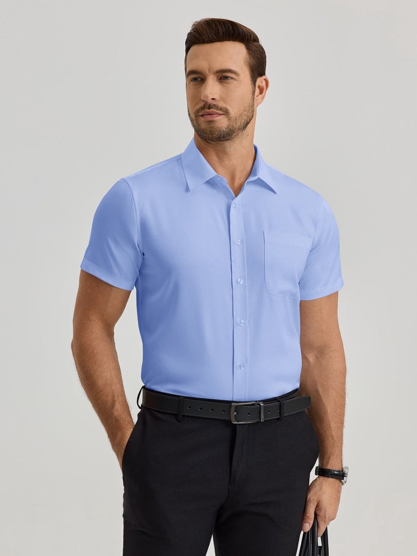 Alimens & Gentle Mens Short Sleeve Cotton Dress Shirt, Slim Fit ...