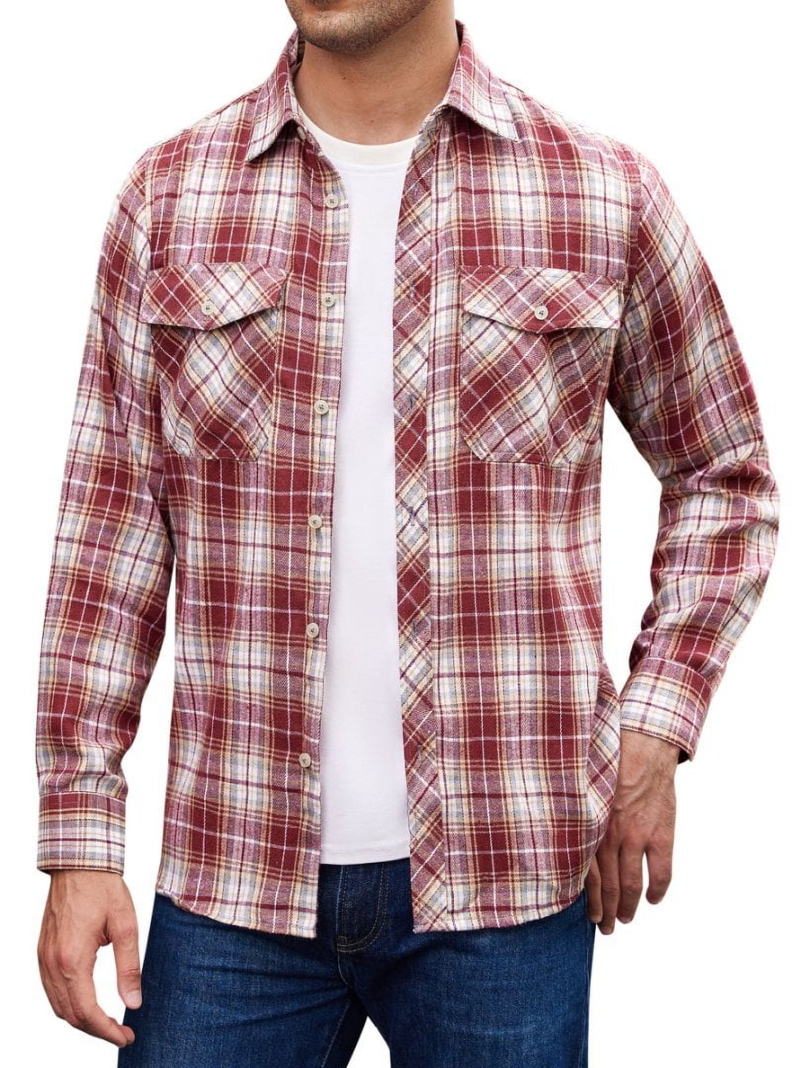 Alimens & Gentle Red Plaid Flannel Shirts for Men Long Sleeve Casual ...