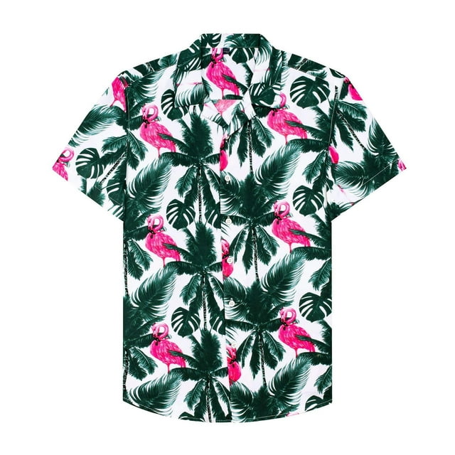 Alimens And Gentle Short Sleeve Button Up Shirts For Men Flamingo
