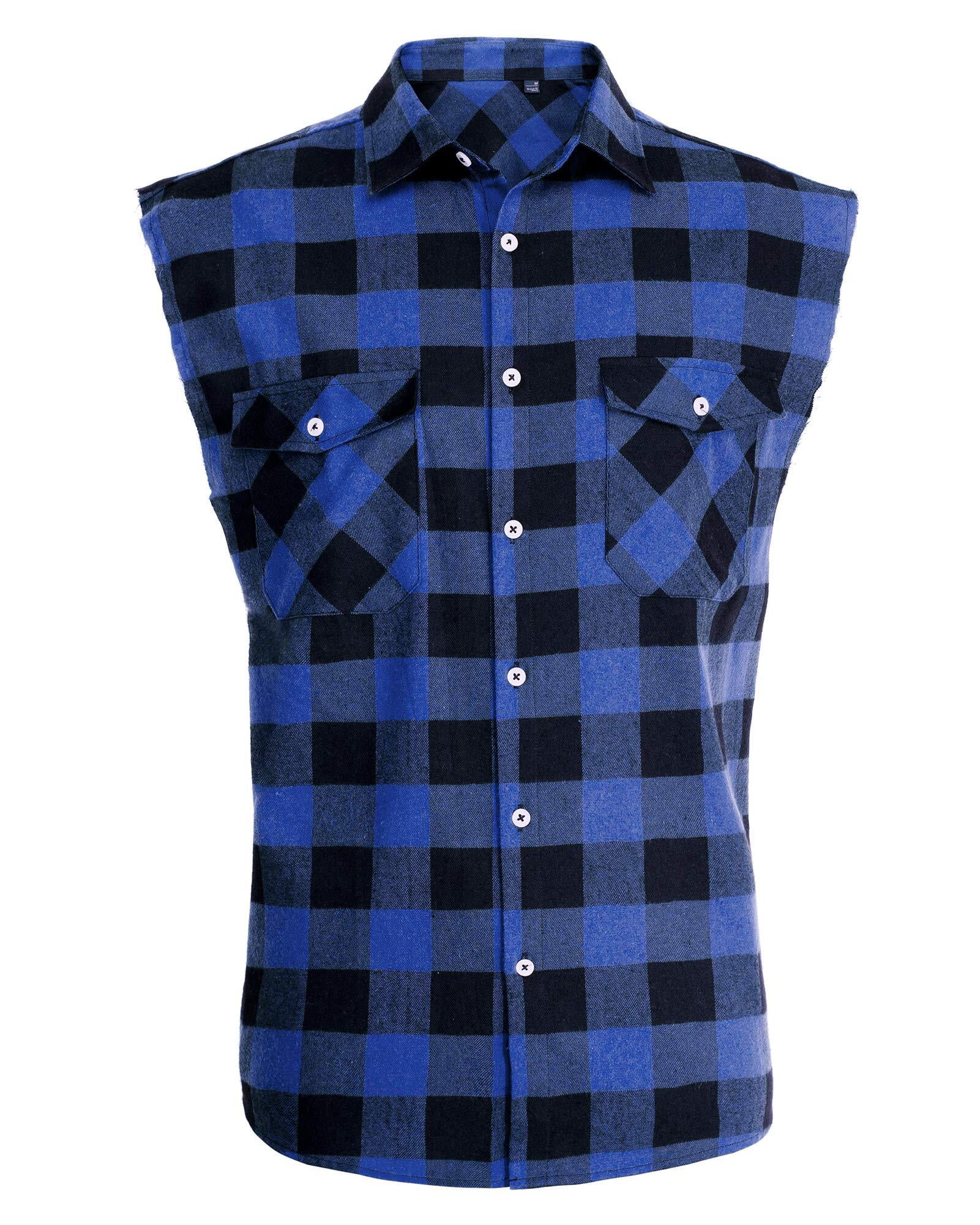 Alimens & Gentle Sleeveless Plaid Flannel Shirts for Men Casual Button ...