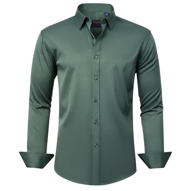 Alimens & Gentle Stretch Formal Shirts for Men Long Sleeve Work Dress ...
