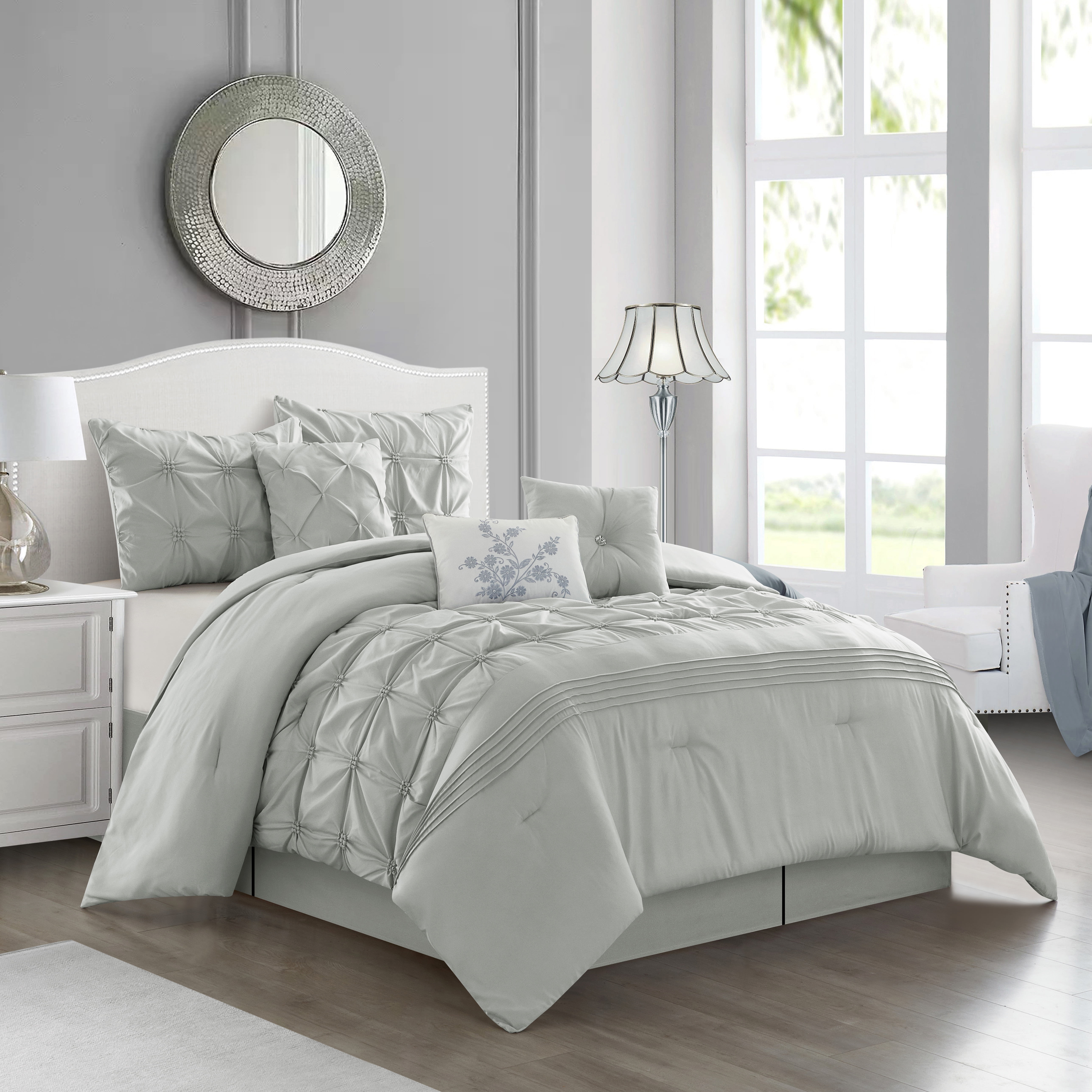 Alina 7 Piece Modern Pinch Pleat Comforter Set in Grey by Nanshing ...
