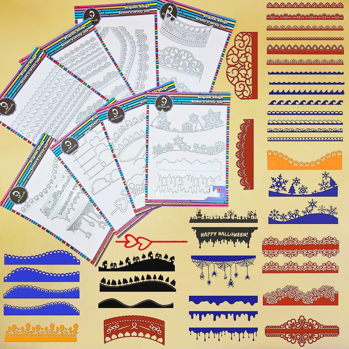 Alinacutle 47pcs Card Borders Cards Edges Metal Cutting Die Cut for ...