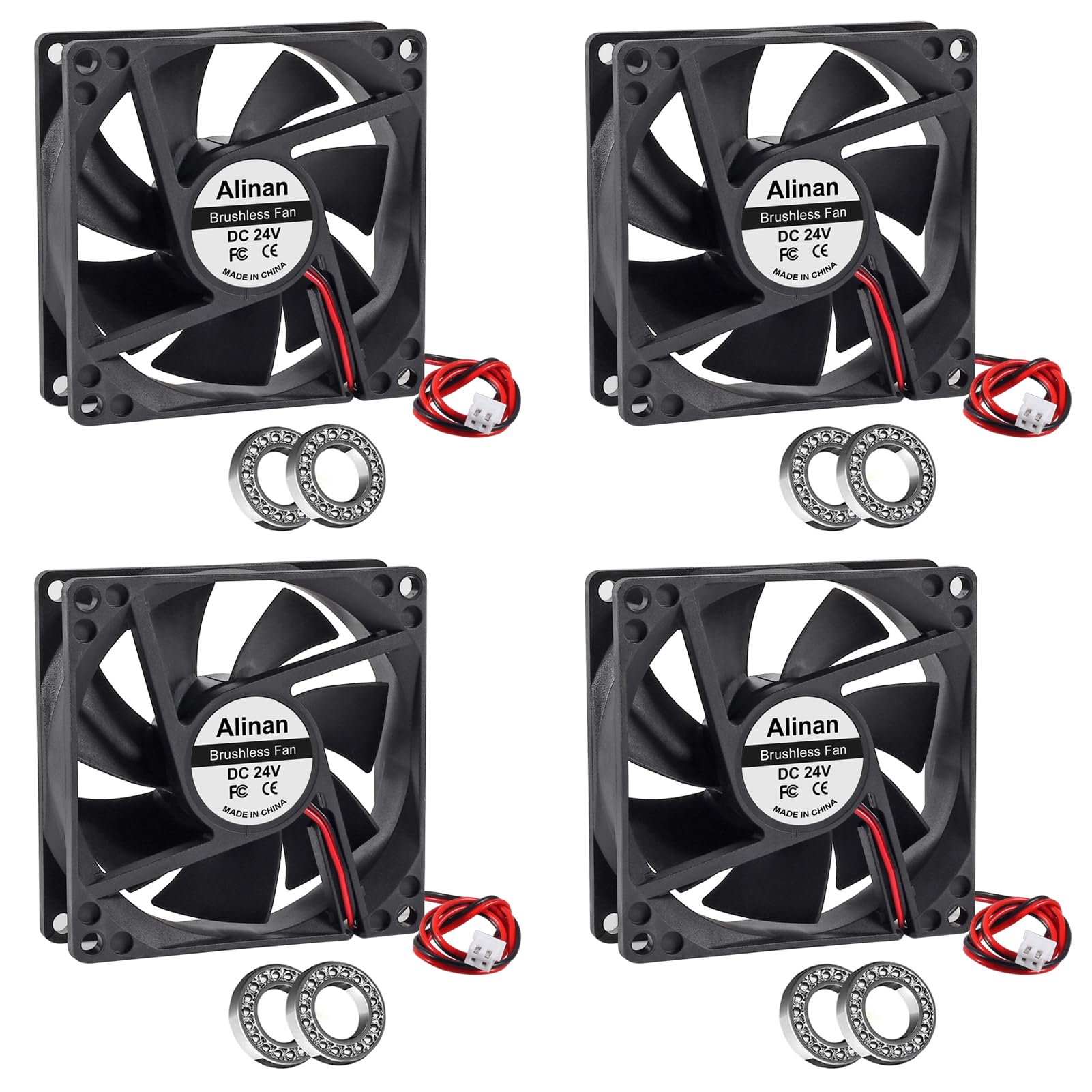 Alinan 4pcs 8025 80mm KEF16 x 25mm 24V Dual Ball Bearings Brushless Fan ...