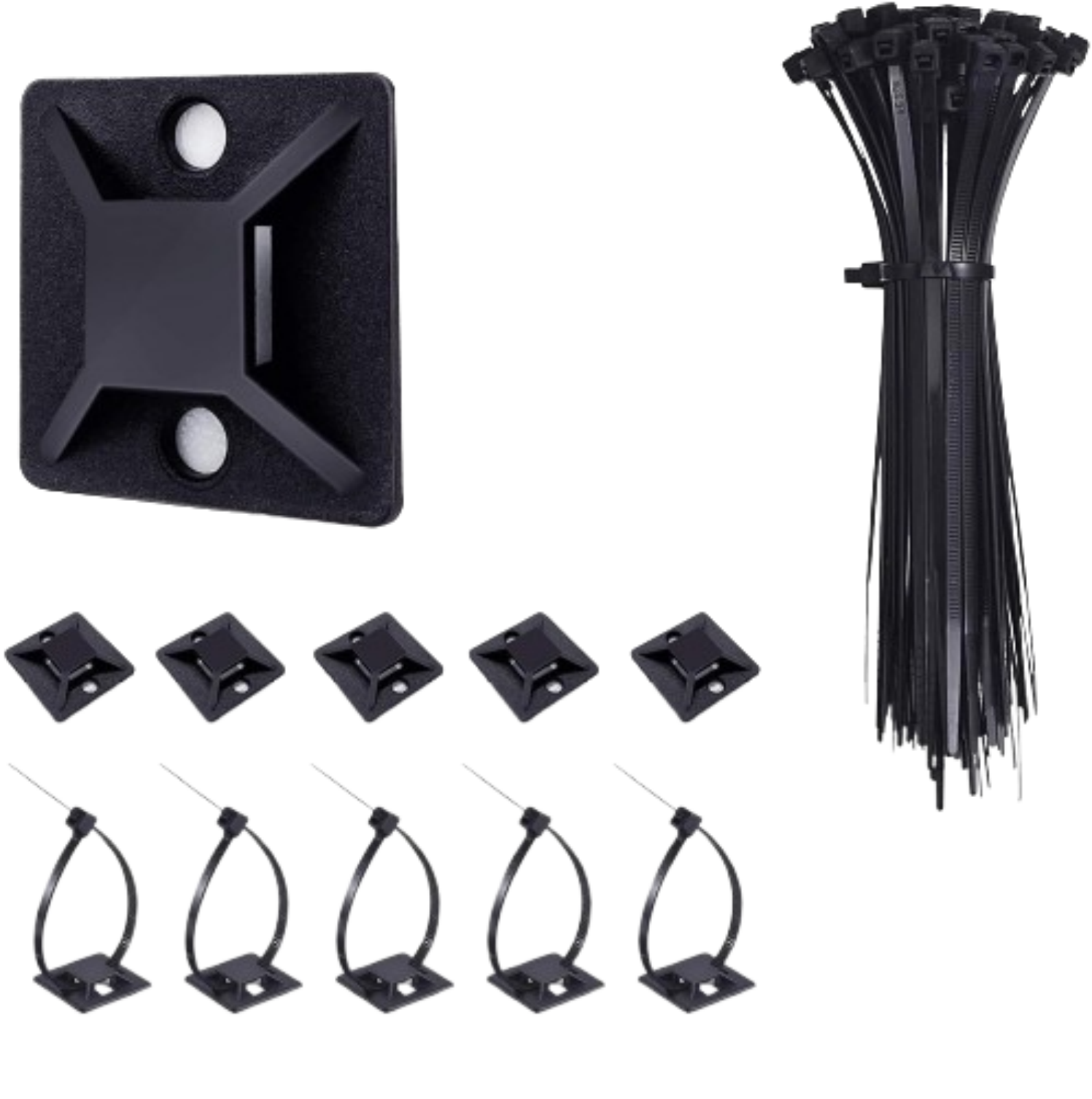 Alinwnia 100PCS Black Tie Zip Self Mounts Set Base Holders,Outdoor ...