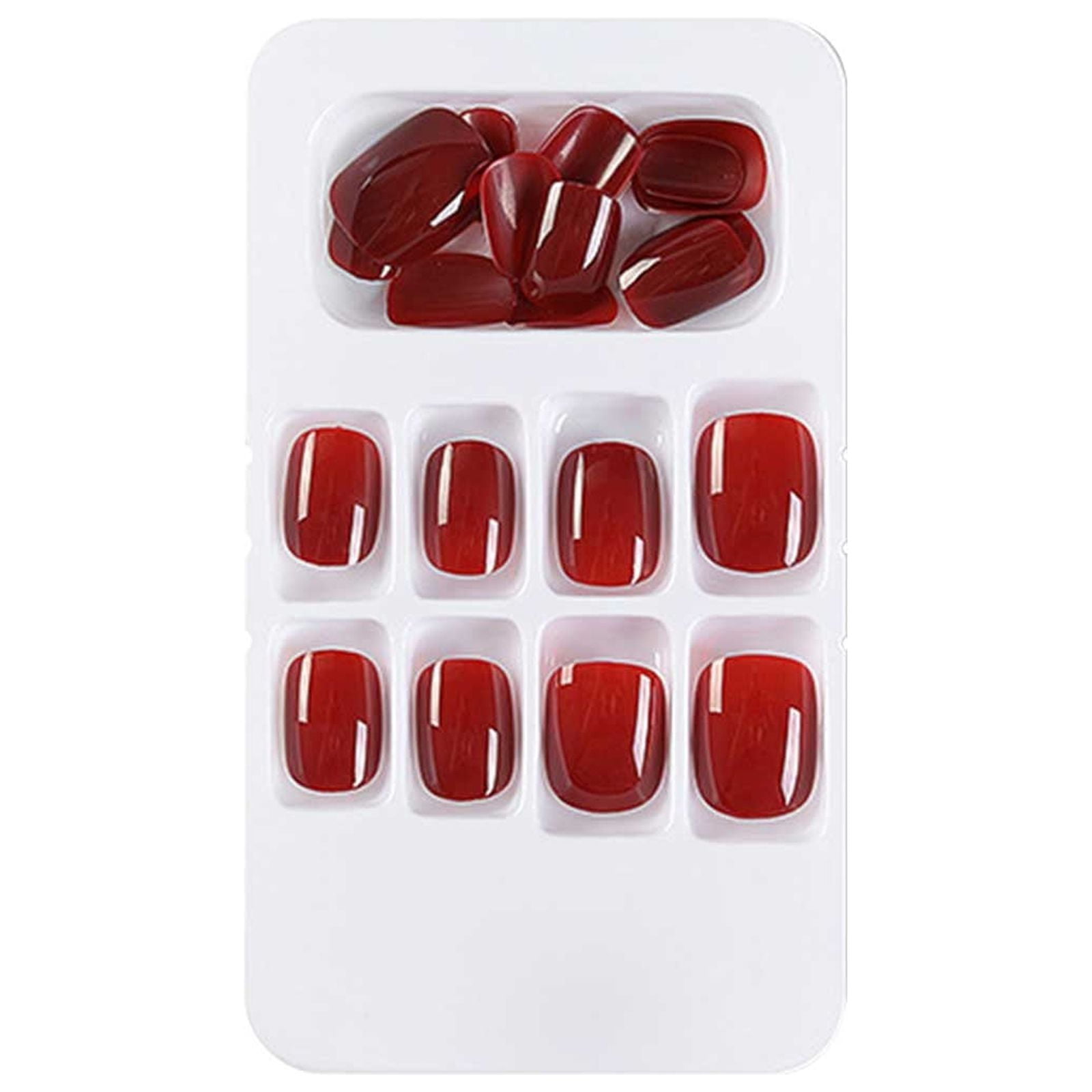 Alinwnia 24Pcs Short Pressing on Nails Red Full Cover Short Square ...