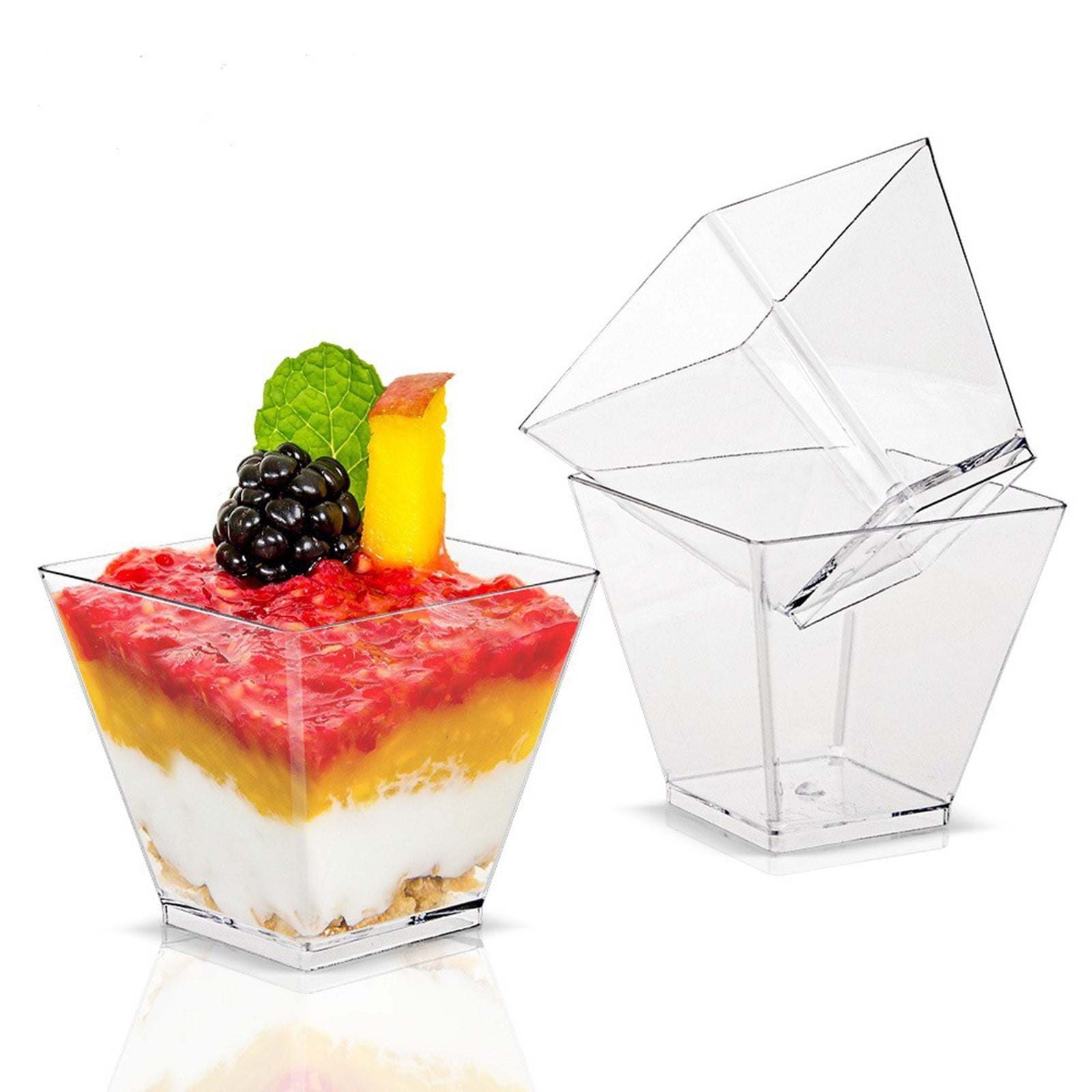 Alinwnia 50 Mini Square Hard PC Dessert Cups for Parties (Trapezoid ...