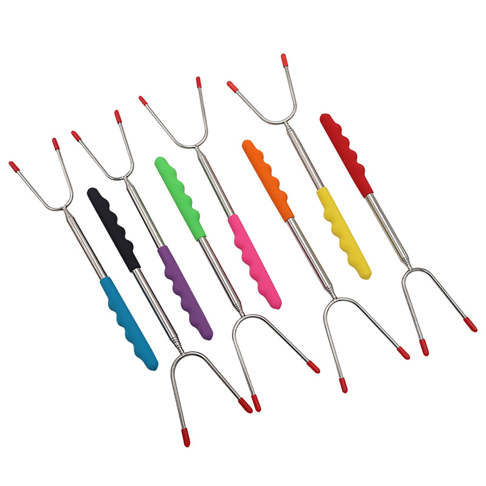 Alinwnia 8Pcs Roasting Sticks, Set of 5 Pack Extendable Rotating Telescoping Forks for Hot Dog ...