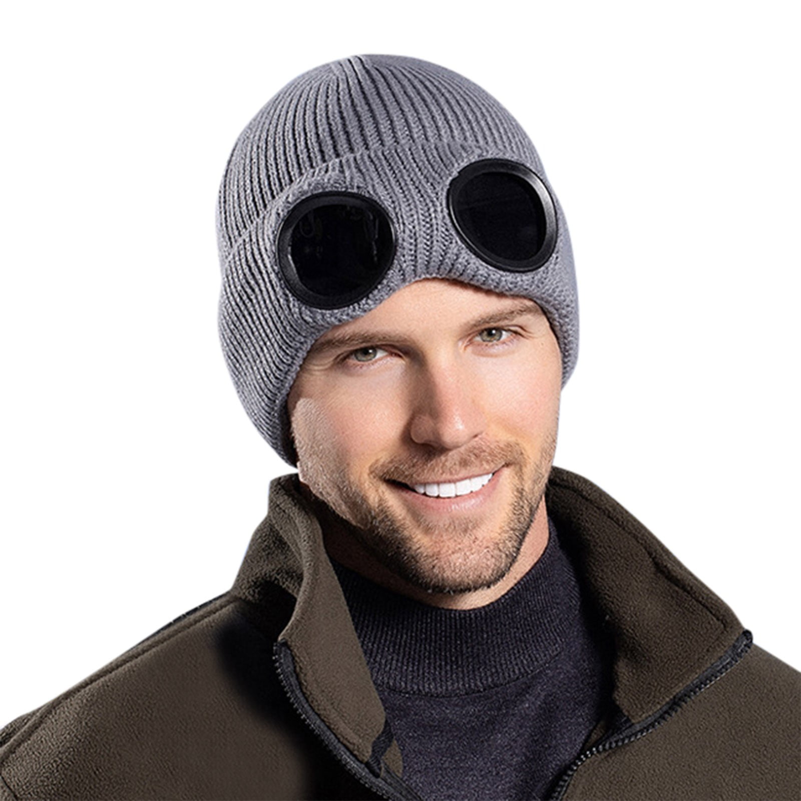Alinwnia Thick Knitted Unisex Winter Hat Cap Wind Glasses Knitted Hat ...