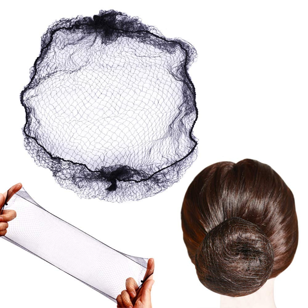 Alinwnia Pack of 100 60cm Black Hair Nets for Women,Invisible Hair Net ...