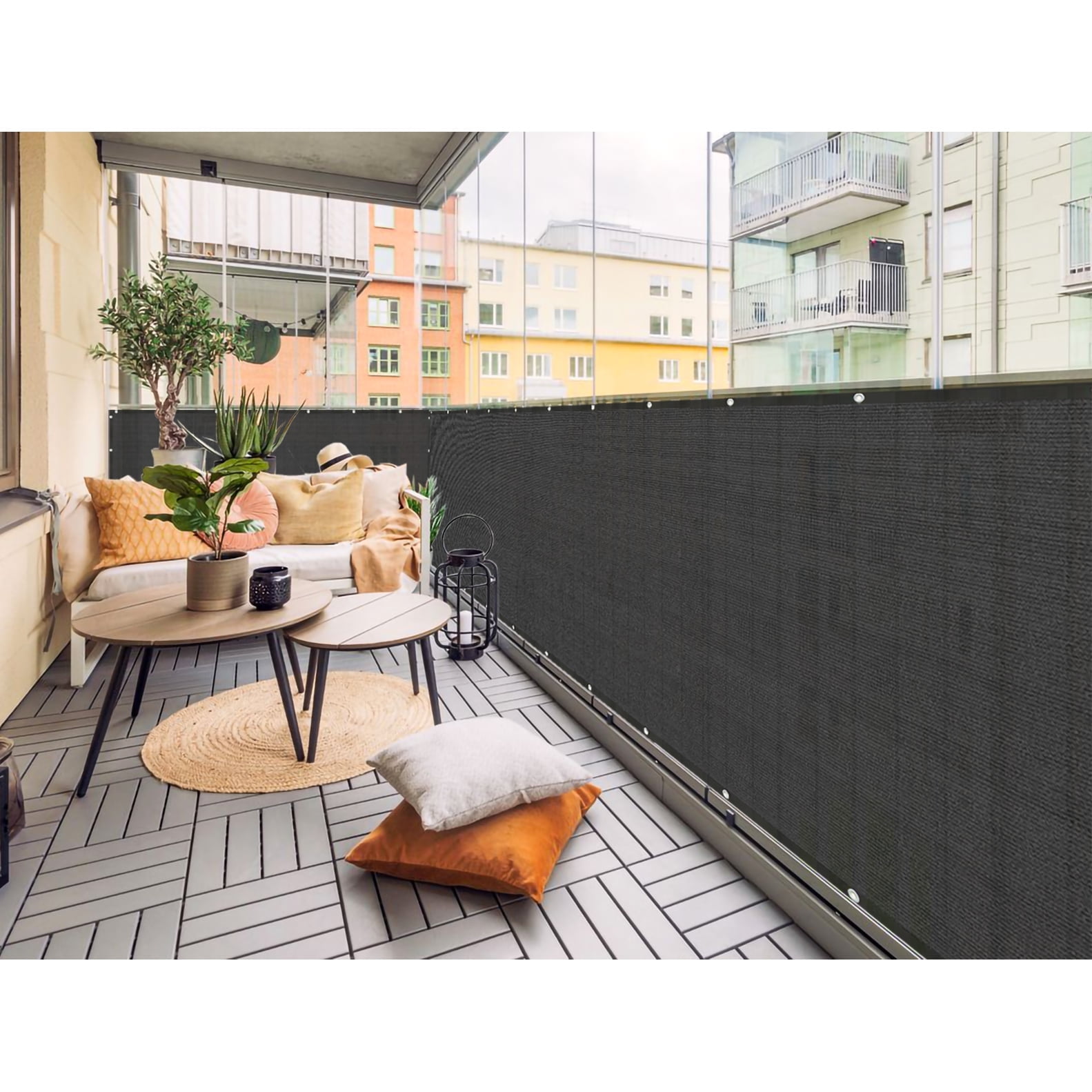 Alion 3ft x 5ft Black Outdoor Panel Privacy Screen for Balcony Fence or ...