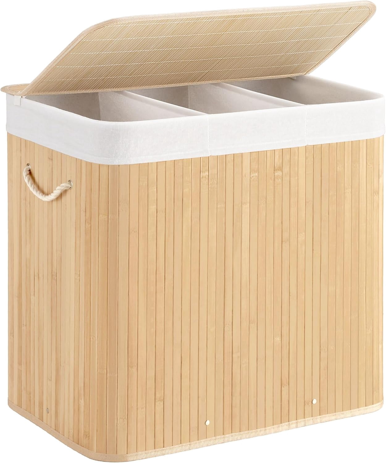 Aliphon 150L Laundry Hamper with lid, 3-Section Clothes Basket Handles ...