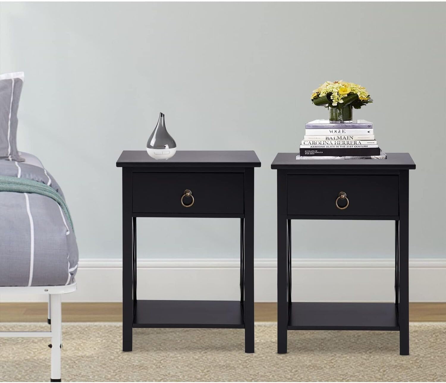 Alisa Night Stand with Drawers and Shelf Bedroom nightstands with X ...