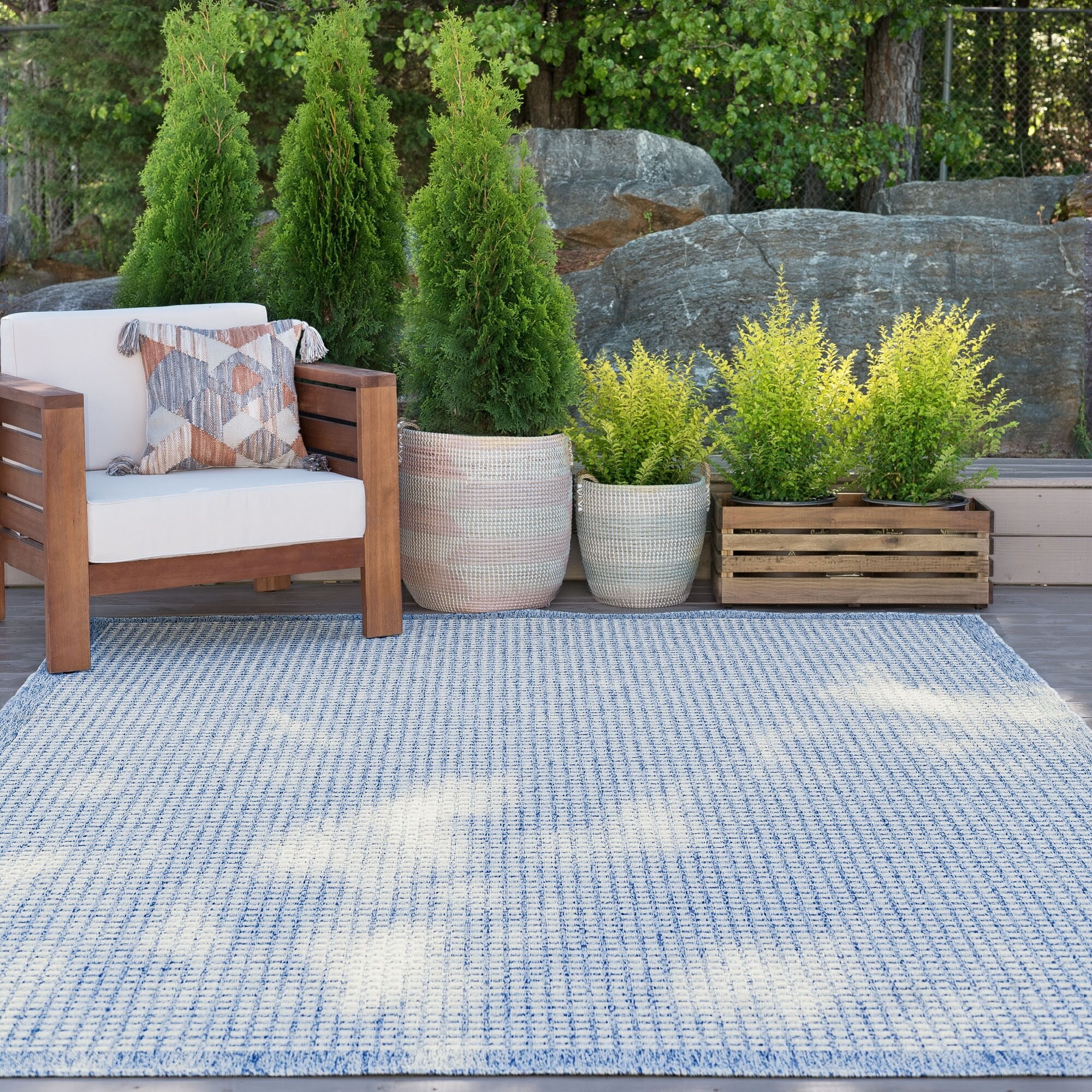 Alise Rugs Dennis Coastal Windowpane Indoor/Outdoor Area Rug Blue/Cream ...