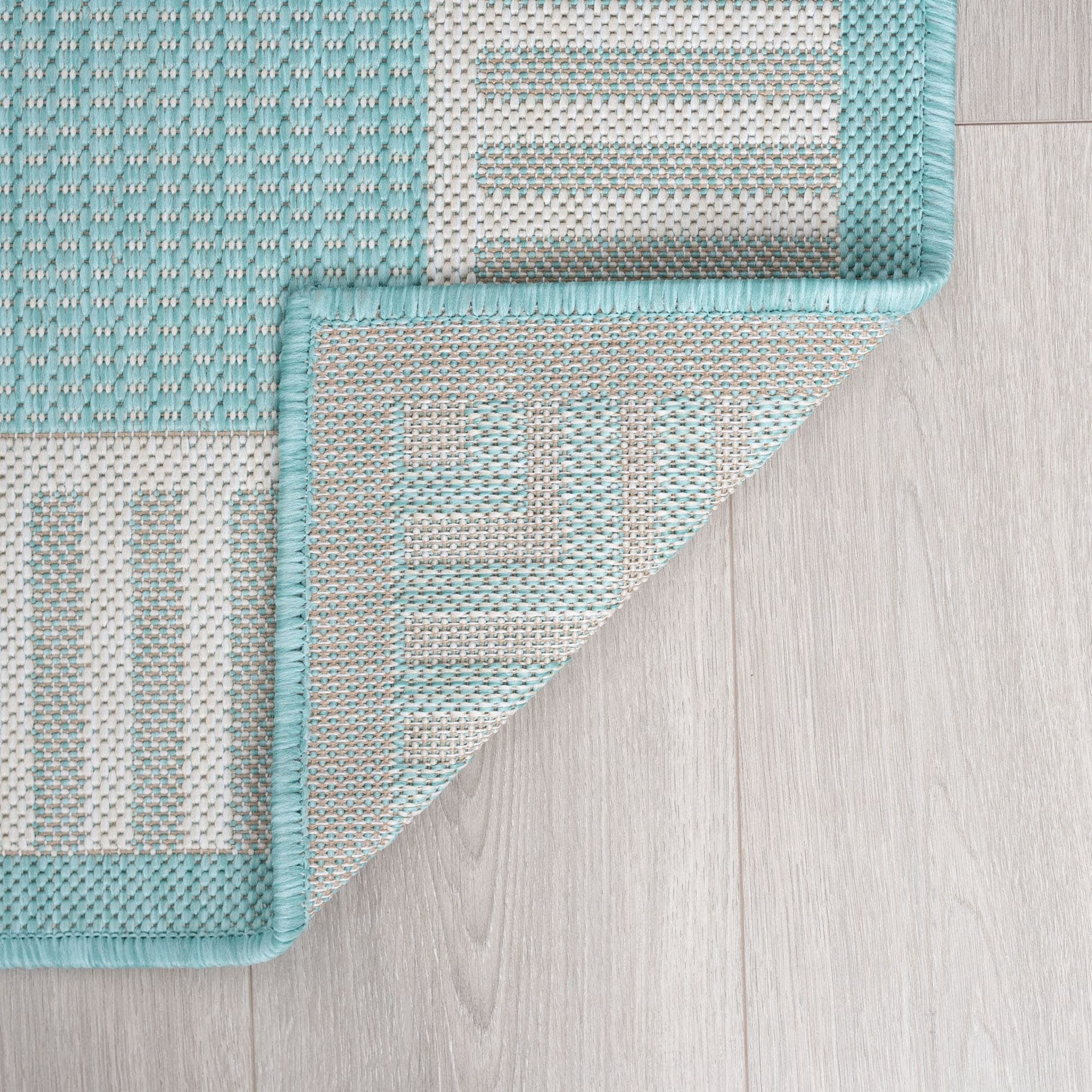 Alise Rugs Exo Coastal Border Indoor/Outdoor Area Rug Aqua/Cream 3'11 ...