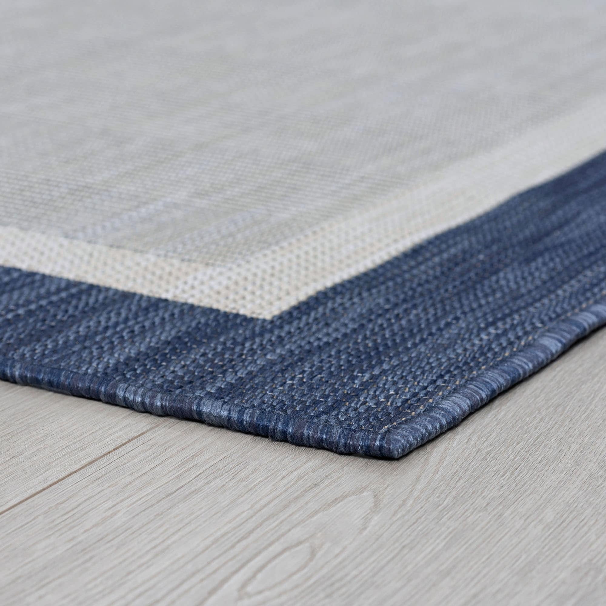 Alise Rugs Exo Coastal Border Indoor/Outdoor Area Rug Navy/Cream 2' x 2 ...