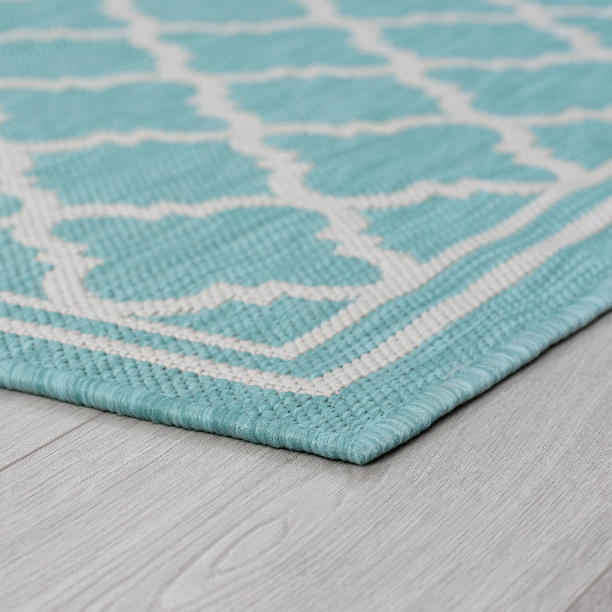 Alise Rugs Exo Coastal Geometric Indoor/Outdoor Area Rug Aqua 2'7'' x 9 ...